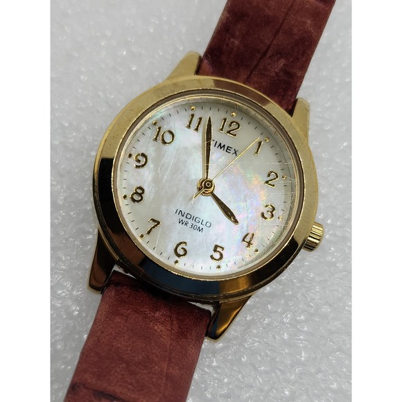 Timex | Accessories | Timex Indiglo 24mm Mother Of Pearl Mop Watch Gold ...